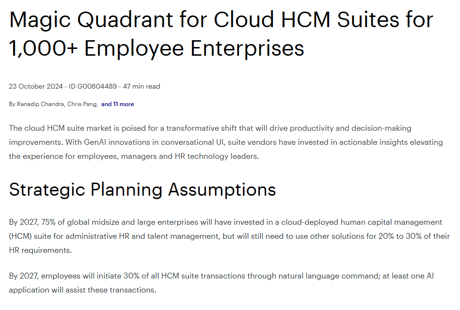 2024 Gartner® Magic Quadrant™ for Cloud HCM Suites